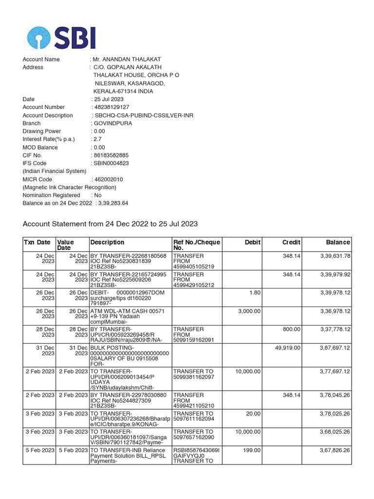 Mumbai Anandan Statement Sbi | PDF
