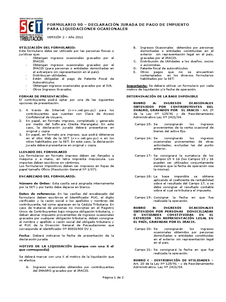 Instructivo Del Formulario #90 | PDF | Finanzas y dinero