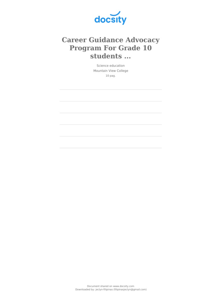 Career Guidance Worksheets for Grade 10 | PDF