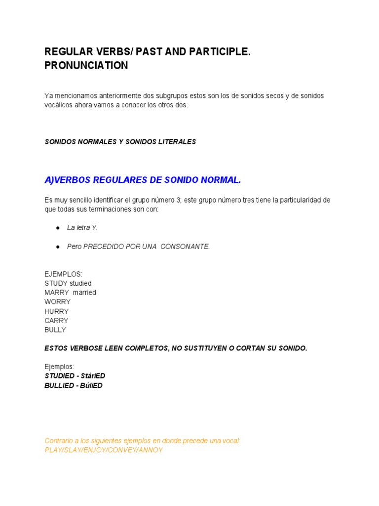 Regular Verbs, NORMAL AND LITERAL SOUNDS | PDF