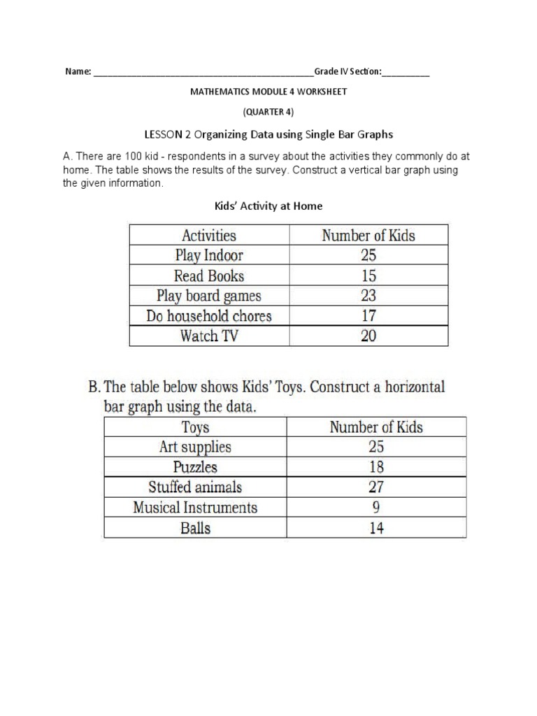 Worksheet Lesson 2 Organizing Data and Bar Graph | PDF