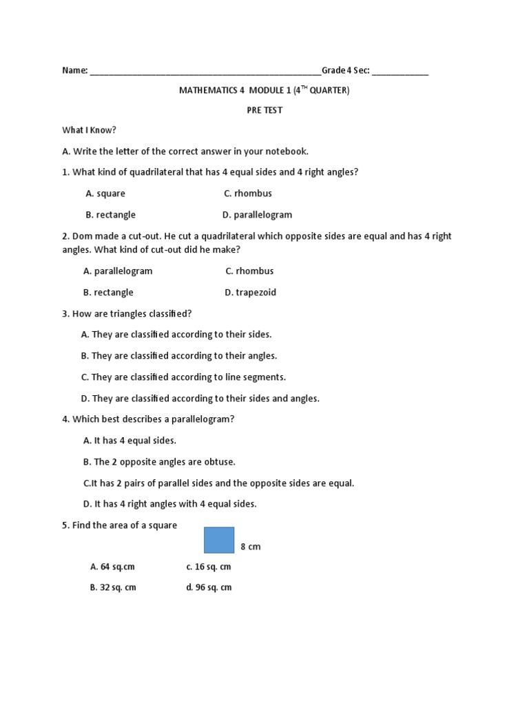 PRE TEST Module 1 (Quarter 4) | PDF