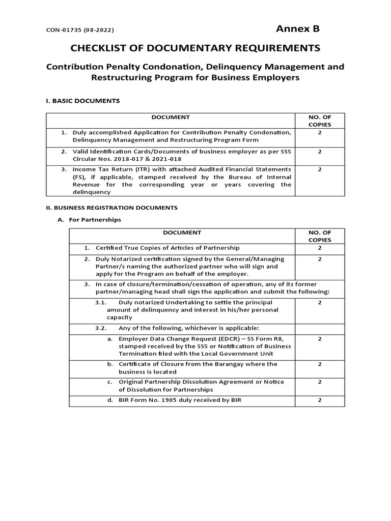 Documentary Requirements Checklist | PDF