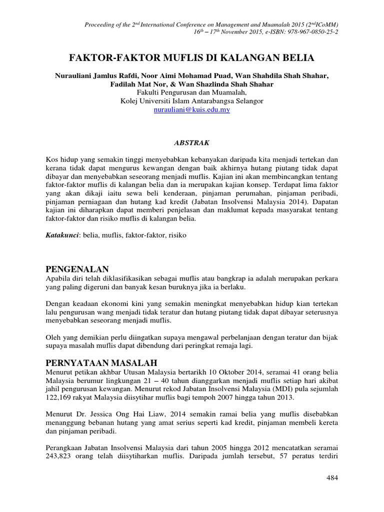 Faktor Faktor Muflis Di Kalangan Belia | PDF
