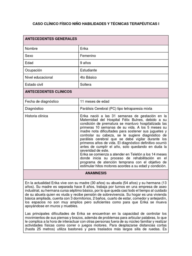 Caso Clínico PC | PDF | Parálisis cerebral | Medicina CLINICA