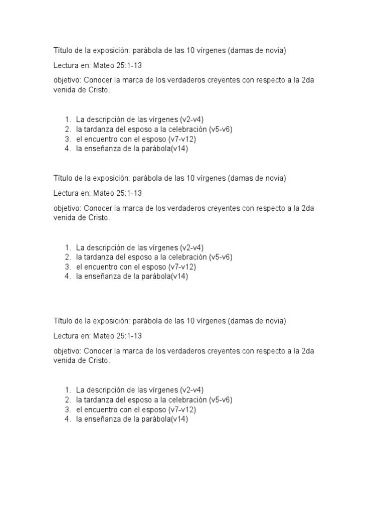 Bosquejo de La Parabola de Las 10 Virgenes | PDF