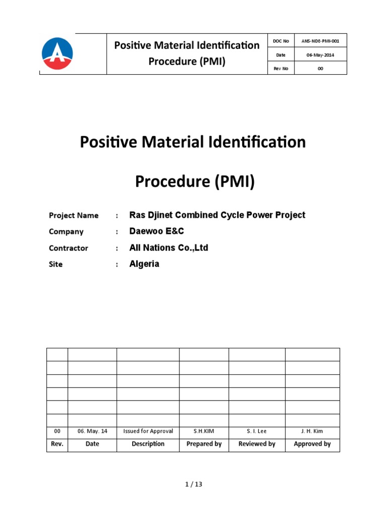 Positive Material Identification Procedure (PMI) | PDF | Pipe (Fluid ...