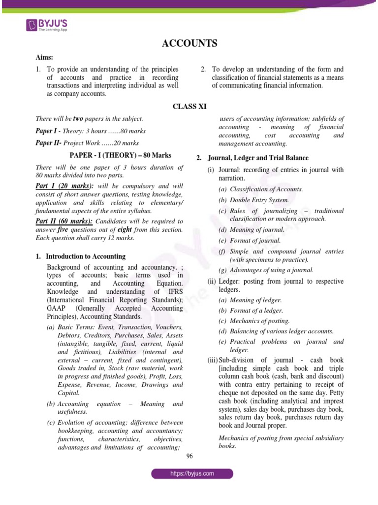 ISC Board Class 11 Accounts Syllabus | PDF | Expense | Debits And Credits