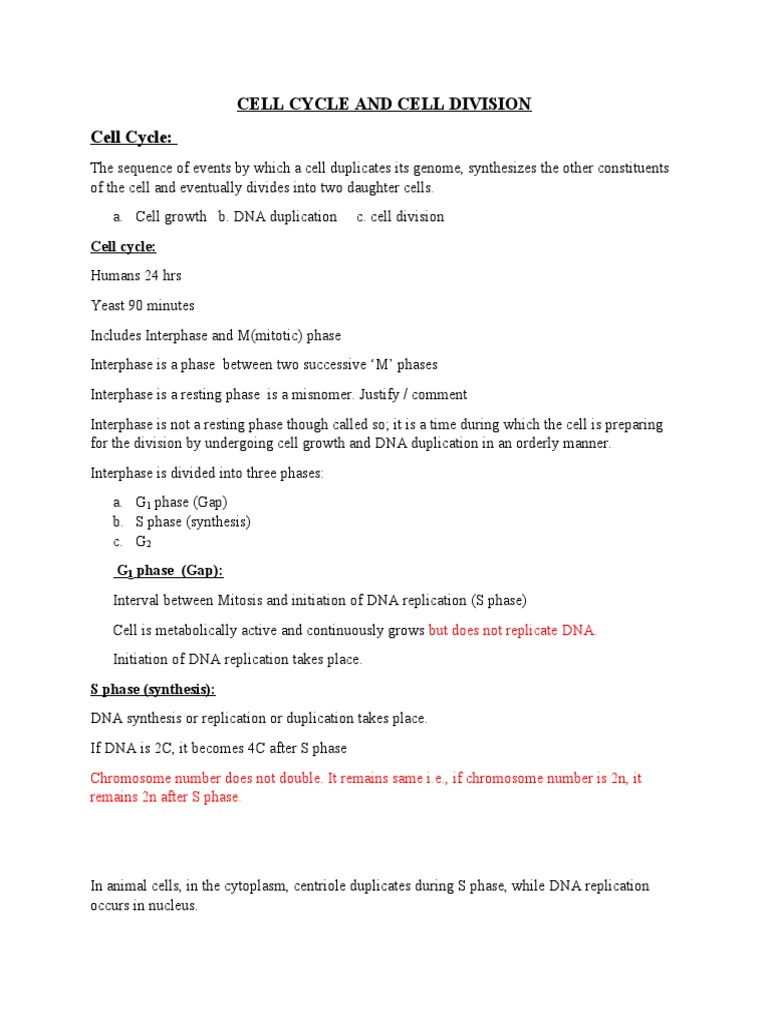 Cell Division - Notes | PDF