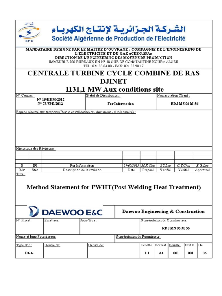 Méthode PWHT pour Centrale Ras Djinet | PDF
