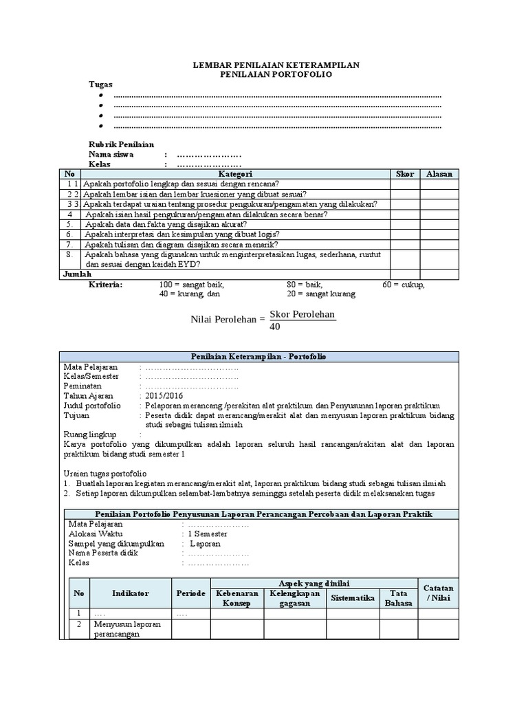 Penilaian Ketrampilan Portofolio | PDF