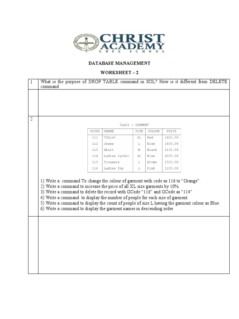 SQL Commands and Queries Worksheet | PDF