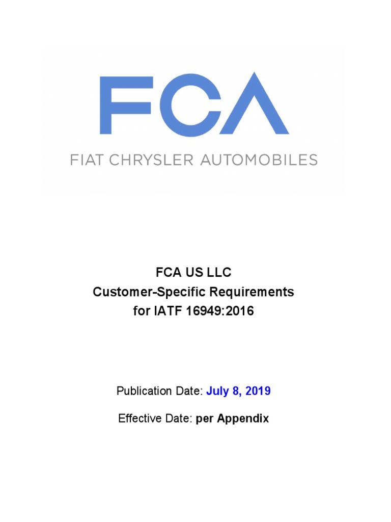 Fca Us LLC CSR Iatf 16949 20190708 | PDF