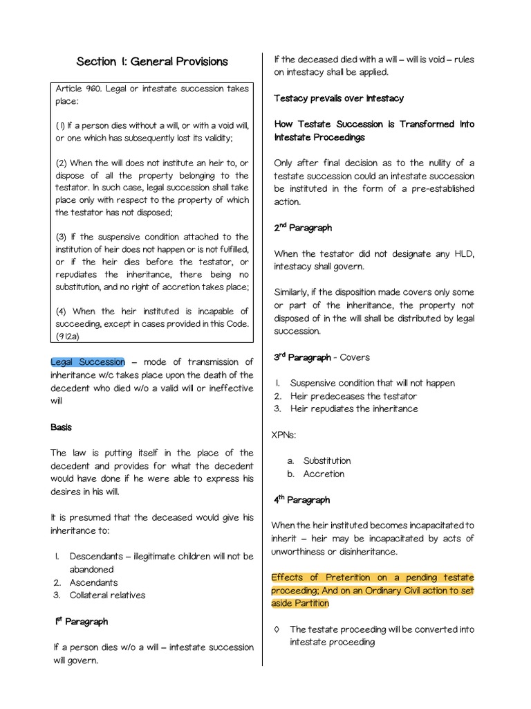 Succession - Intestate Succession | PDF | Intestacy | Will And Testament