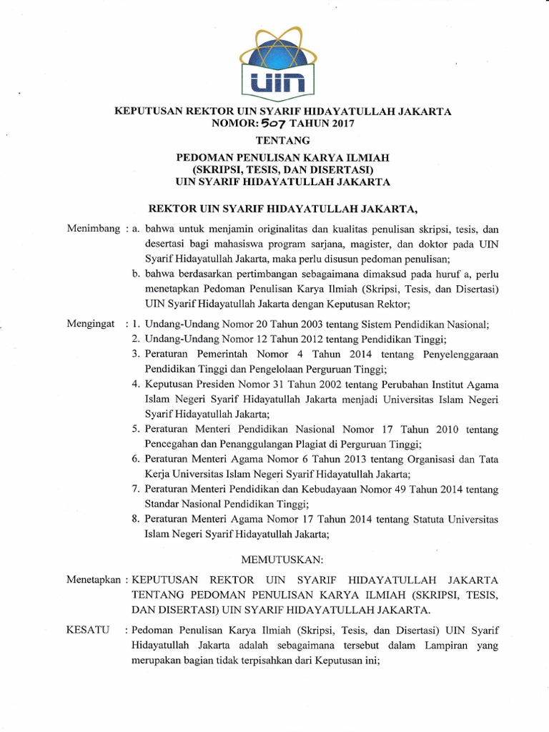 SK Rektor Nomor 507 Tentang Pedoman Penulisan Karya Ilmiah | PDF