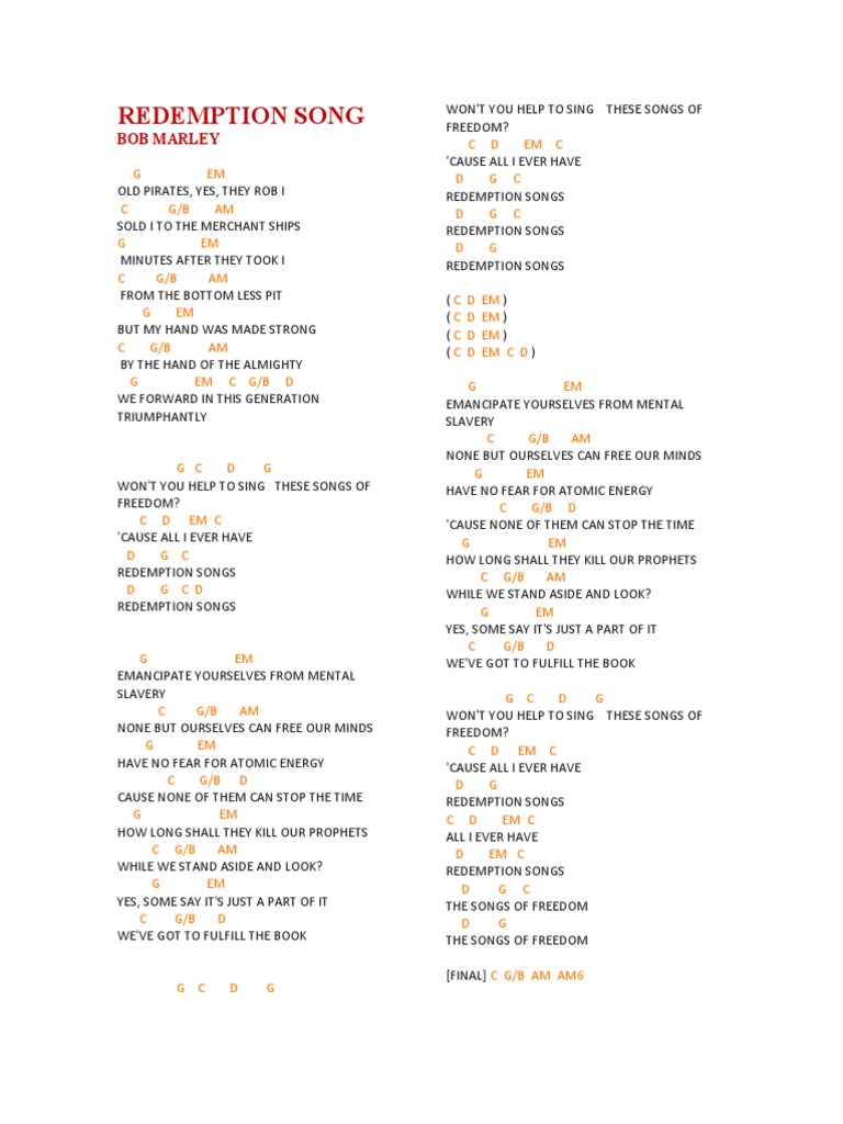 BOB MARLEY - Redermption Song | PDF | Slavery | Unfree Labour
