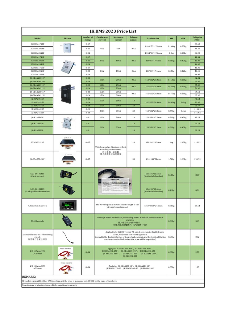 JK Bms Price List | PDF | Manufactured Goods | Electronics