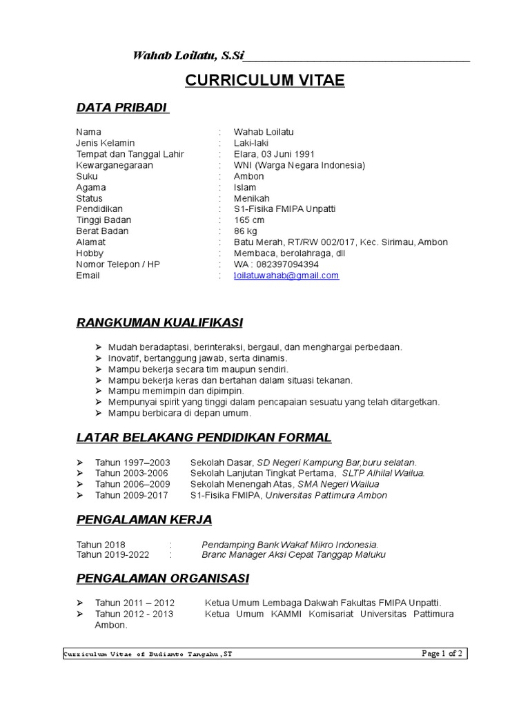 CV Wahab Loilatu (2) | PDF