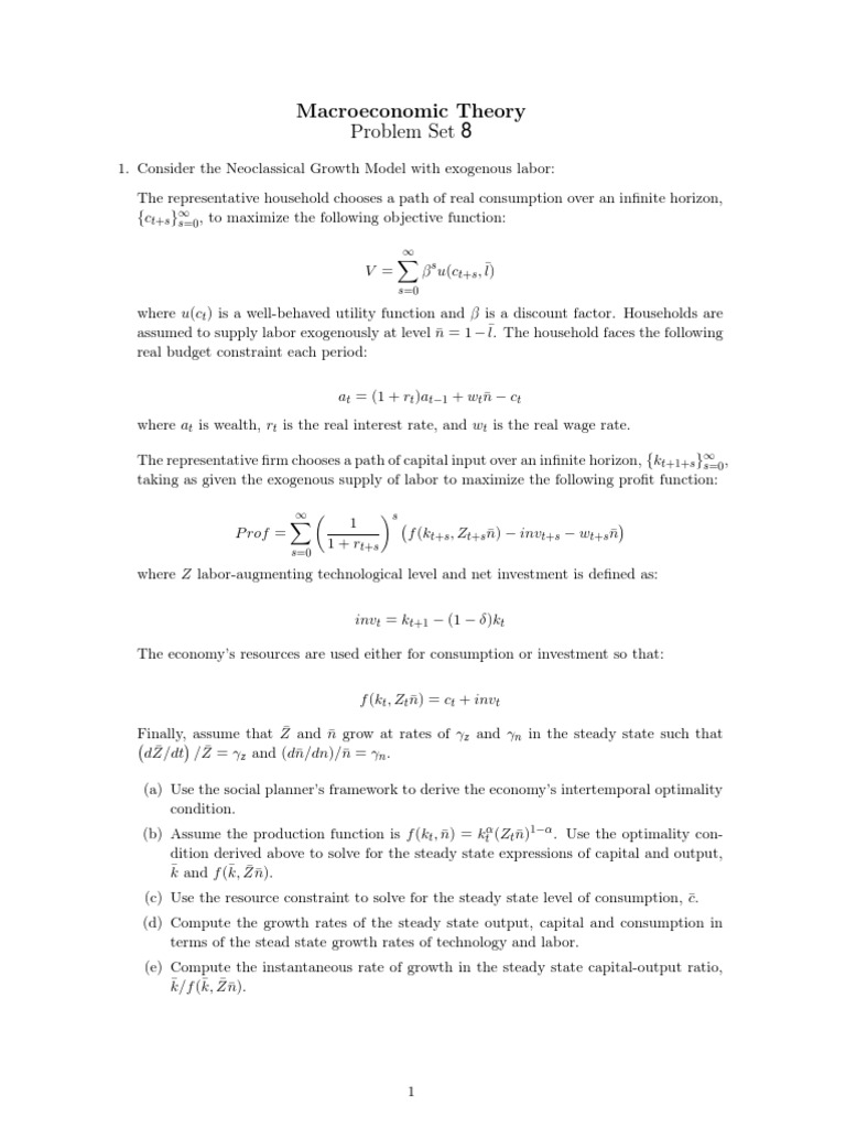 Macroeconomic Theory Problem Set: T+s S 0 S T+s | PDF | Economic ...
