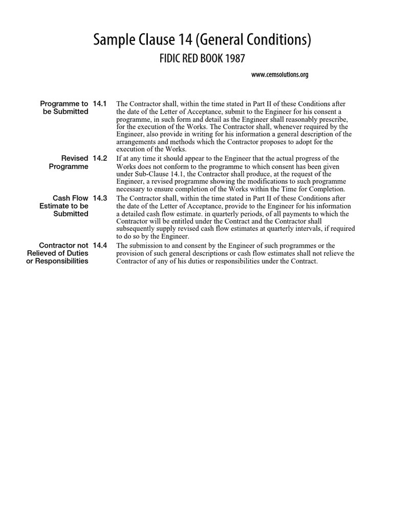 FIDIC Red Book Clause 14 Overview | PDF