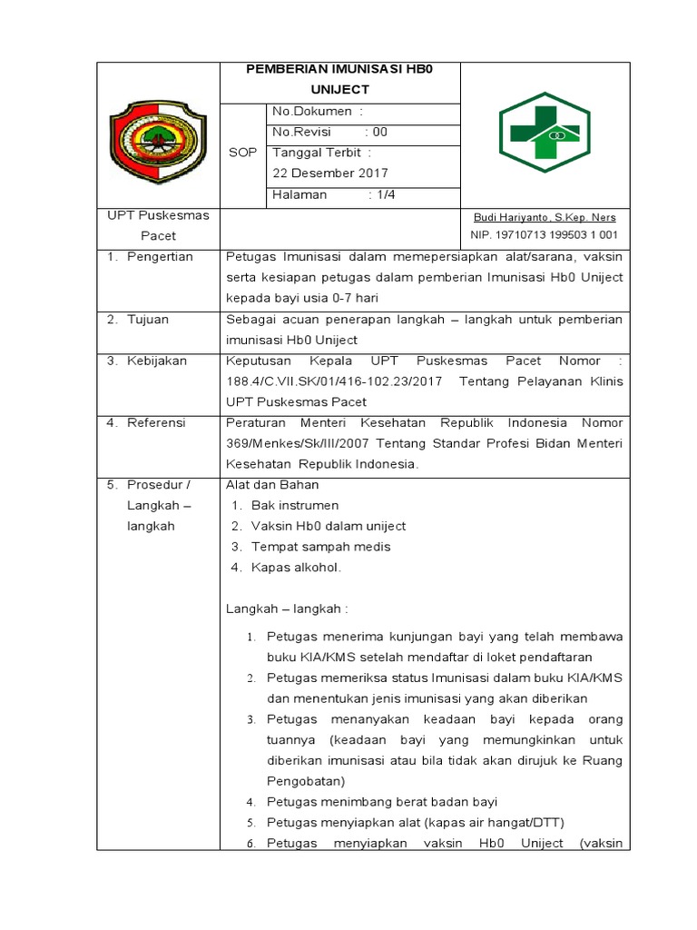 Sop Imunisasi HB0 | PDF