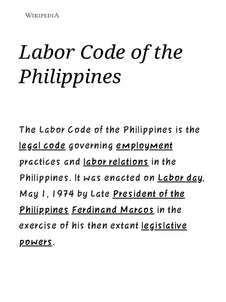 Labor Code of The Philippines | PDF