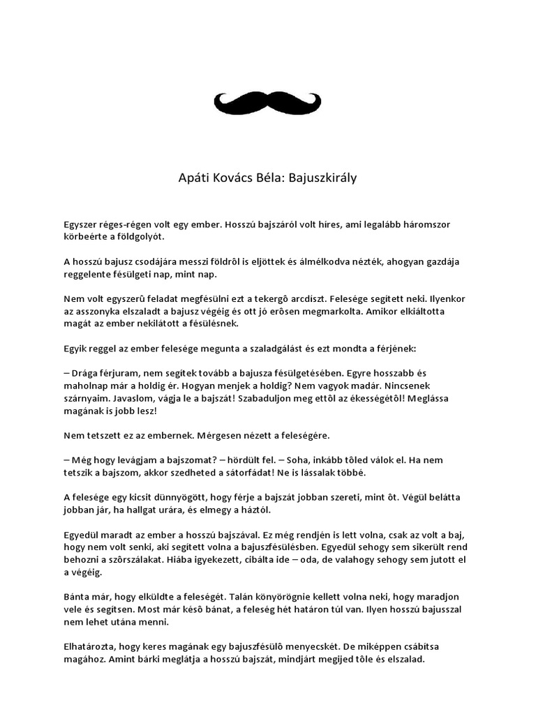 Bajuszkirály - Mese | PDF
