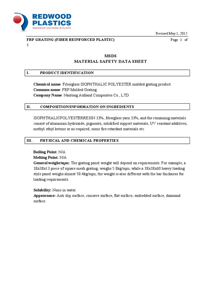 FRP Grating MSDS | PDF | Technology & Engineering