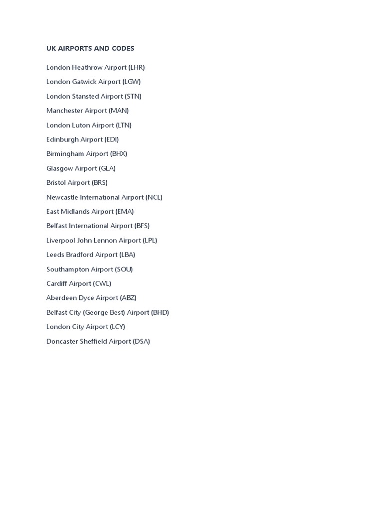 Uk Airports and Codes (1) | PDF