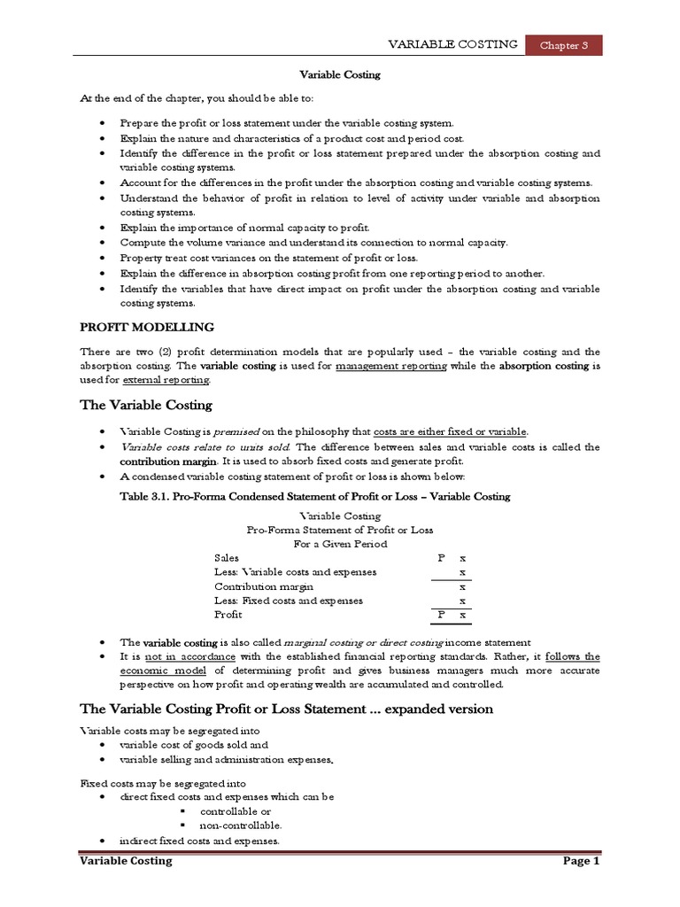 SCM - Variable Costing | PDF