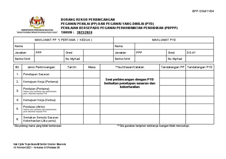 Borang Rekod Perjumpaan PP PYD 2023 - 2024 | PDF