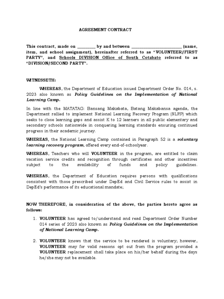 Draft Contract Pdf