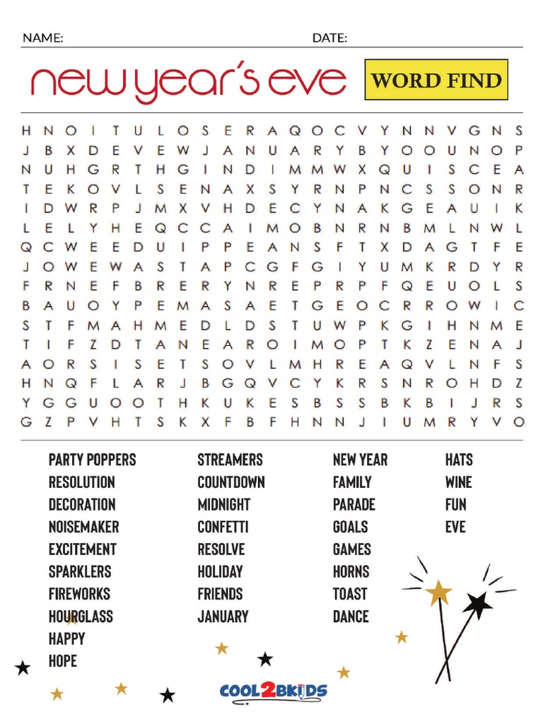 New Years Eve Word Search Puzzles | PDF