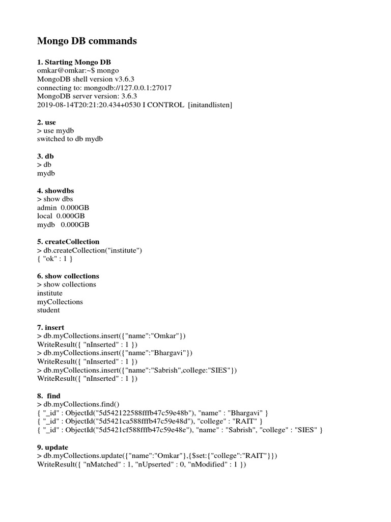 Basic Commands in MongoDB | PDF Basic Commands in MongoDB | PDF