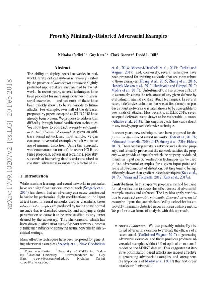 Provably Minimally-Distorted Adversarial Examples | PDF Provably Minimally-Distorted Adversarial Examples | PDF