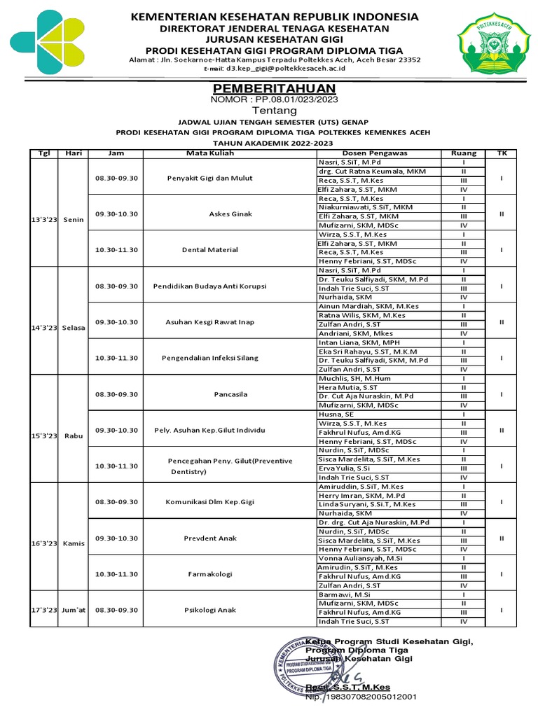 Surat Edaran Pemberitahuan Jadwal UTS Genap 2023 | PDF