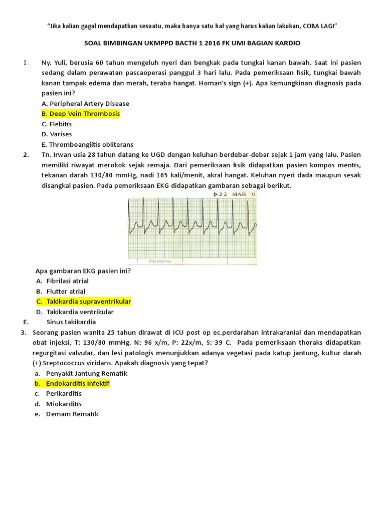 Soal Bimbingan UKMPPD Bag. KARDIO Bacth 1 2016 FK UMI | PDF