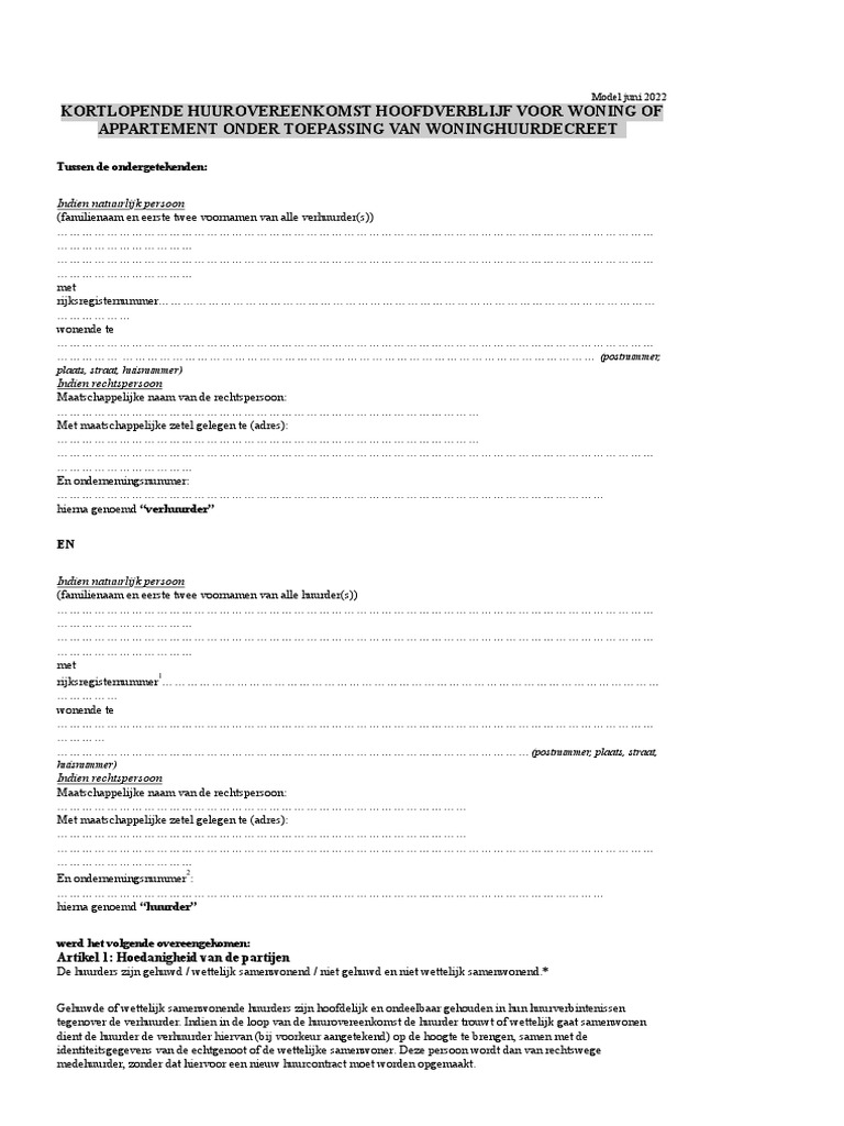 Modelcontract Korte-Duur Juni 2022 | PDF