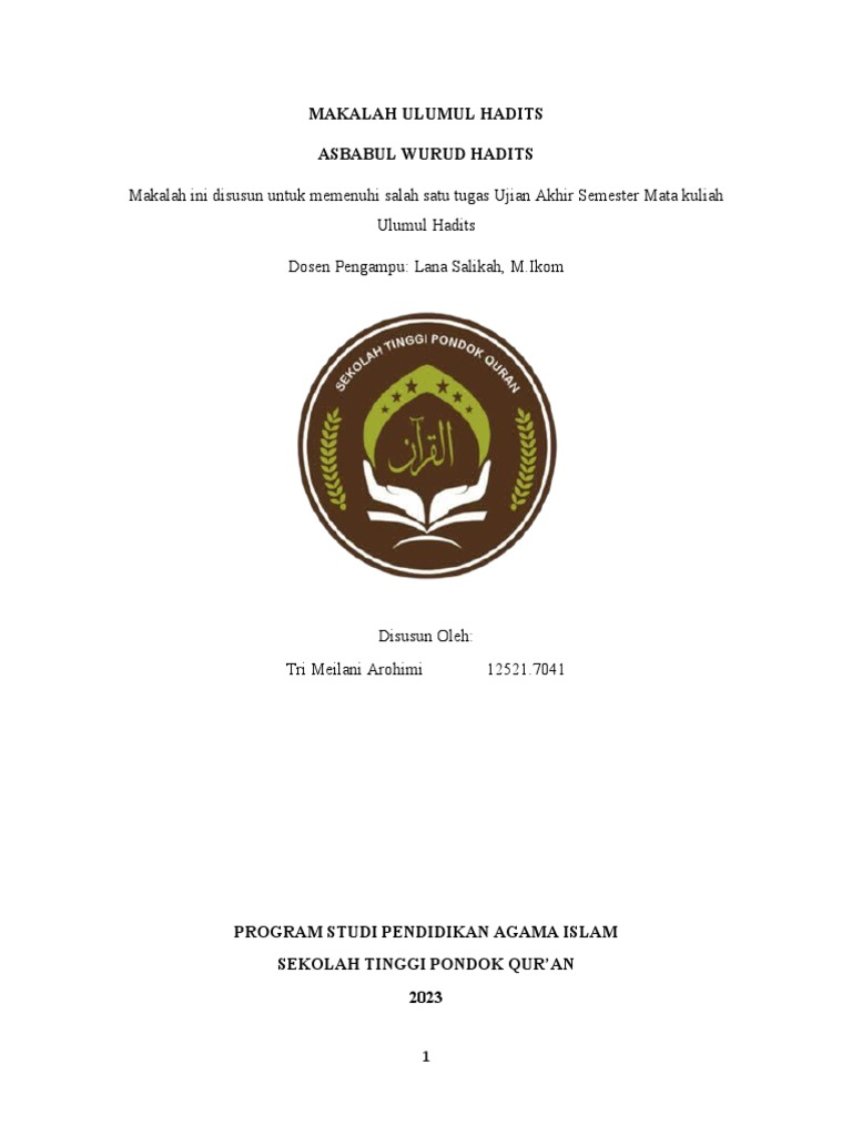 Makalah UAS Ulumul Hadits Tri Meilani | PDF