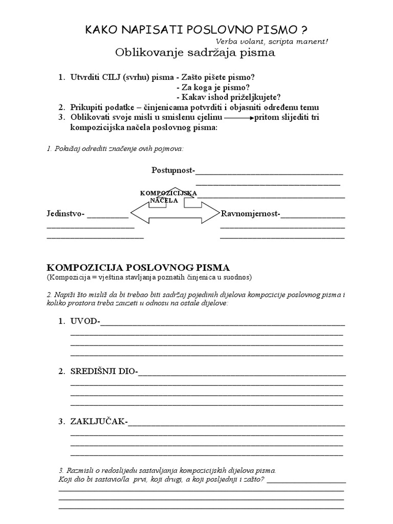 Upravni-Referent - Kako-Napisati-Poslovno-Pismo - Vježba - 2.razred 2 | PDF