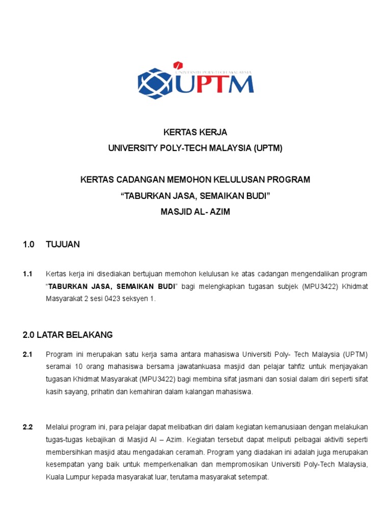 Program Khidmat Masyarakat UPTM 2023 | PDF