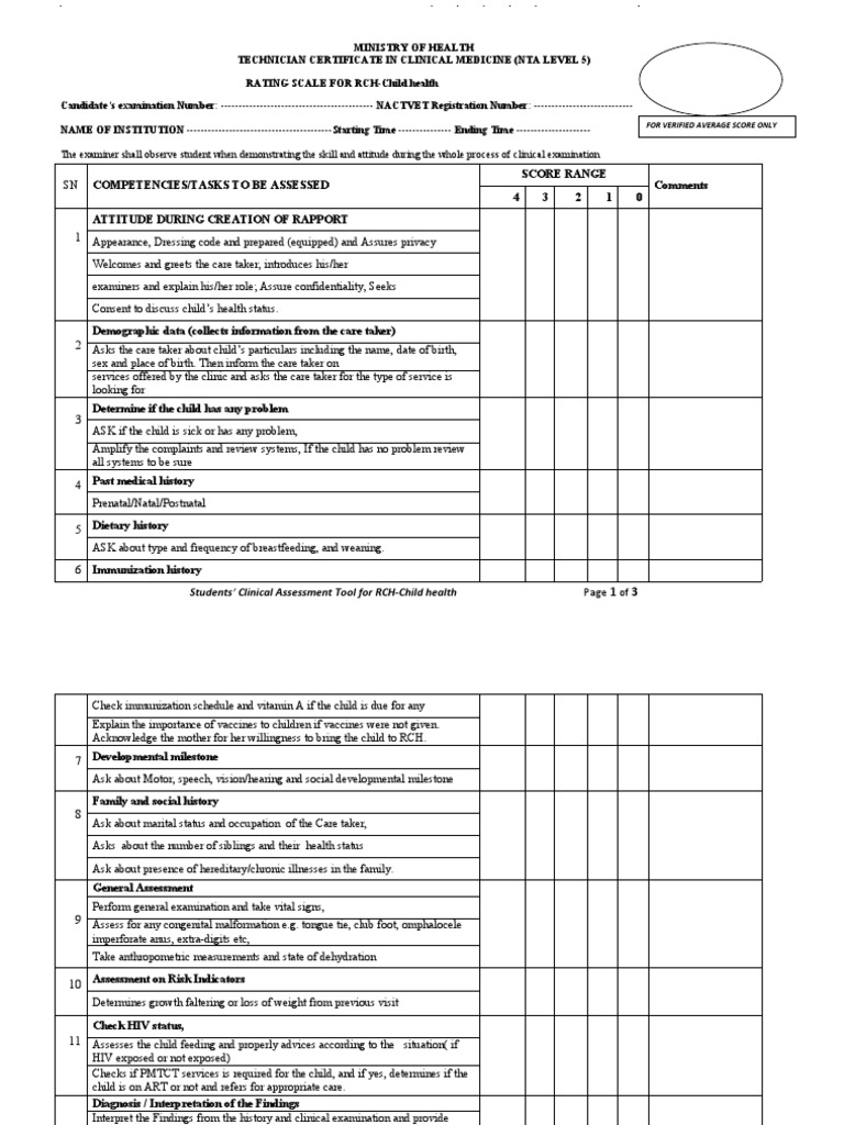RCH Child Health Assessment Scale | PDF | Health Education | Physical ...