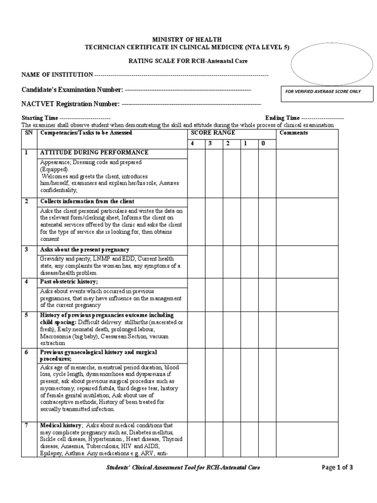 Rch-Antenatal Care Rating Scale Nta Level 5 - 2022 | PDF