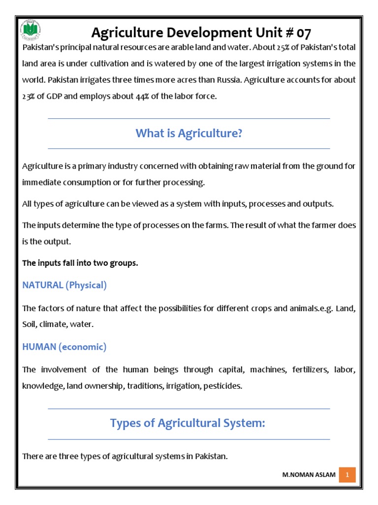 Chapter 7 Agriculture | PDF