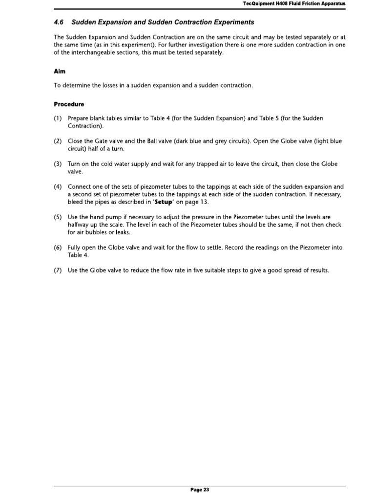 Experiment 2 Sudden Expansion and Sudden Contraction | PDF