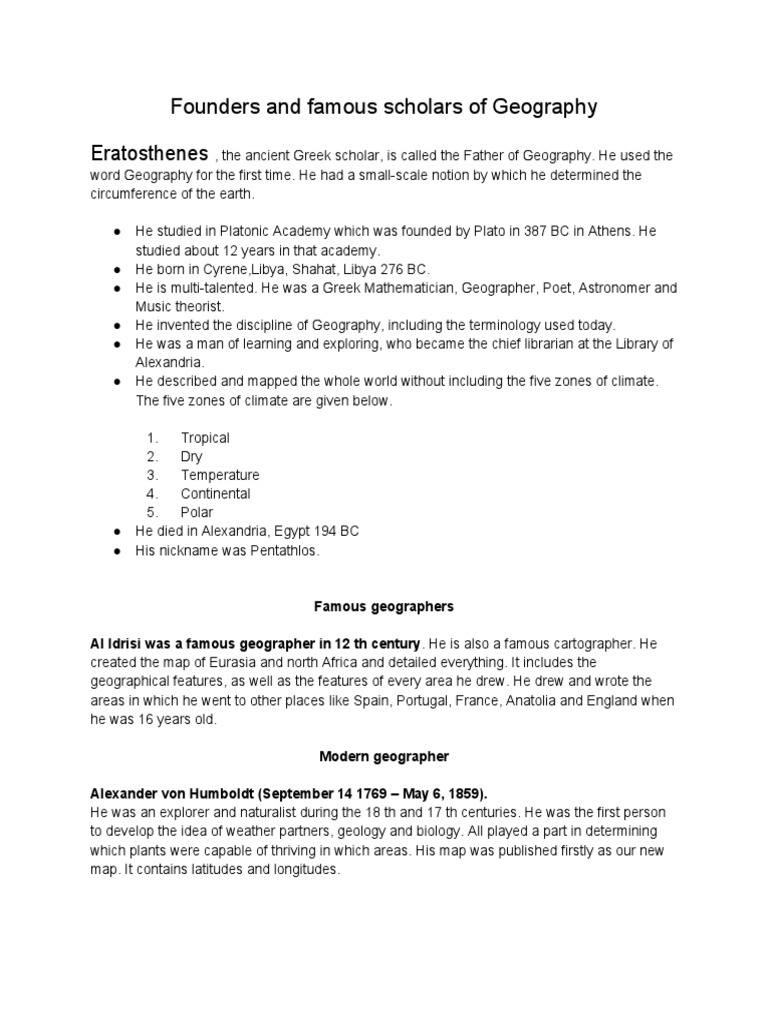 Founders and Famous Scholars of Geography | PDF