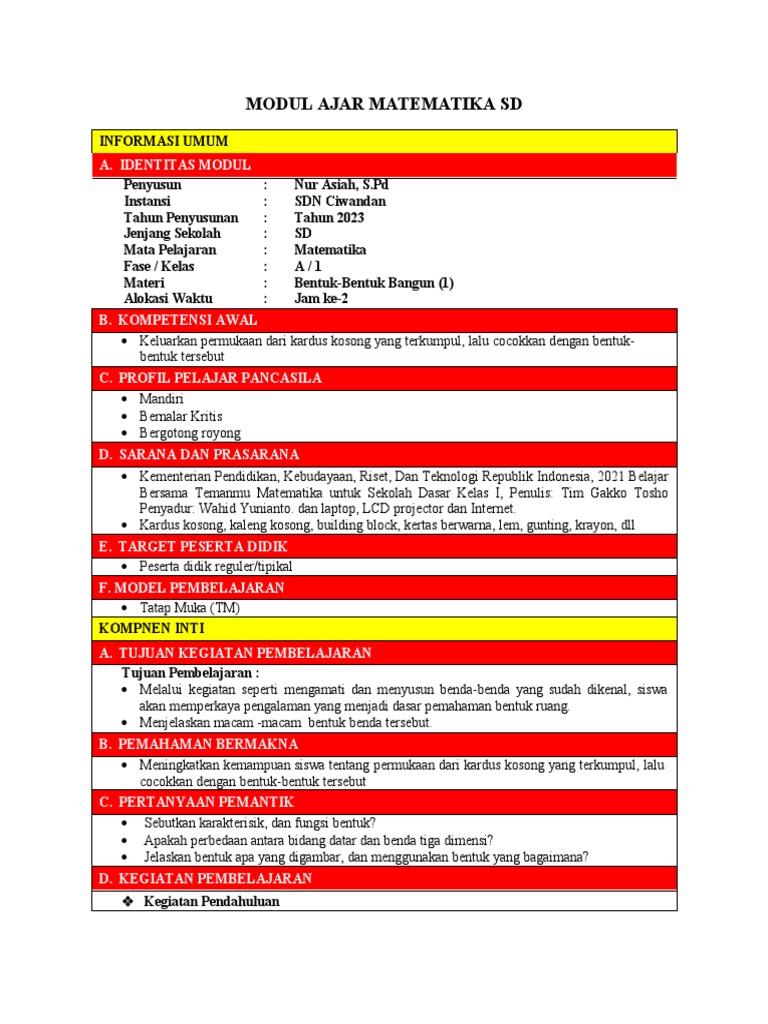 MODUL AJAR Diferensiasi Kls 1 | PDF
