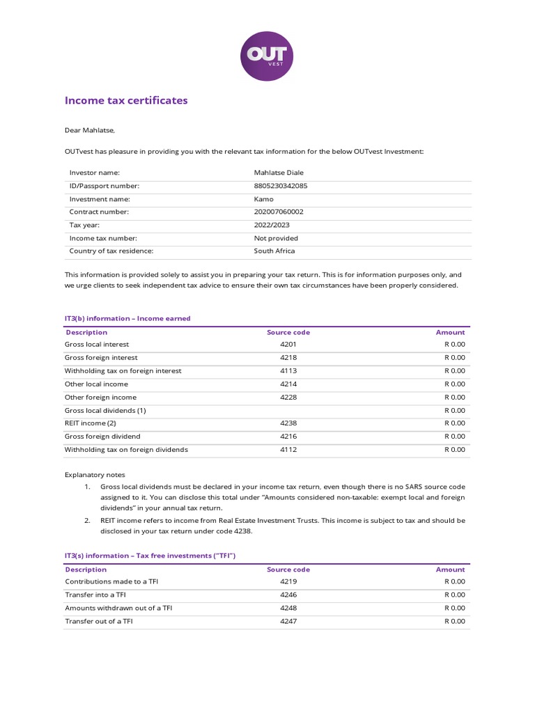 TaxCertificate 2023 | PDF