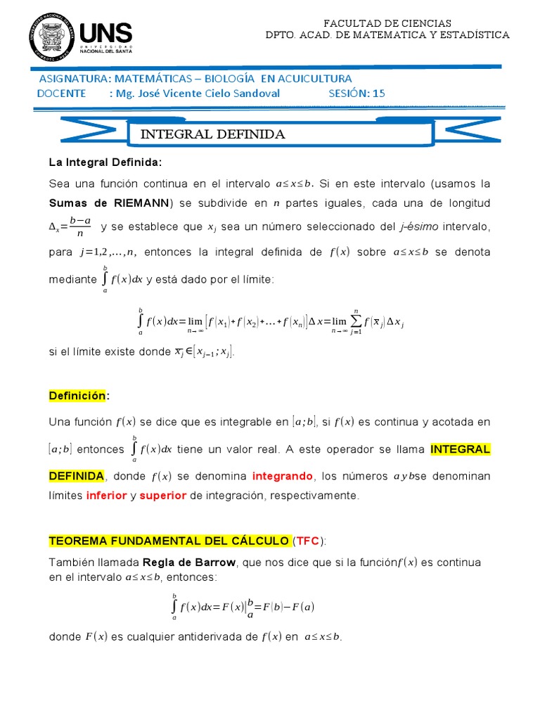 SESION 15 La Integral Definida | PDF | Integral | Análisis matemático