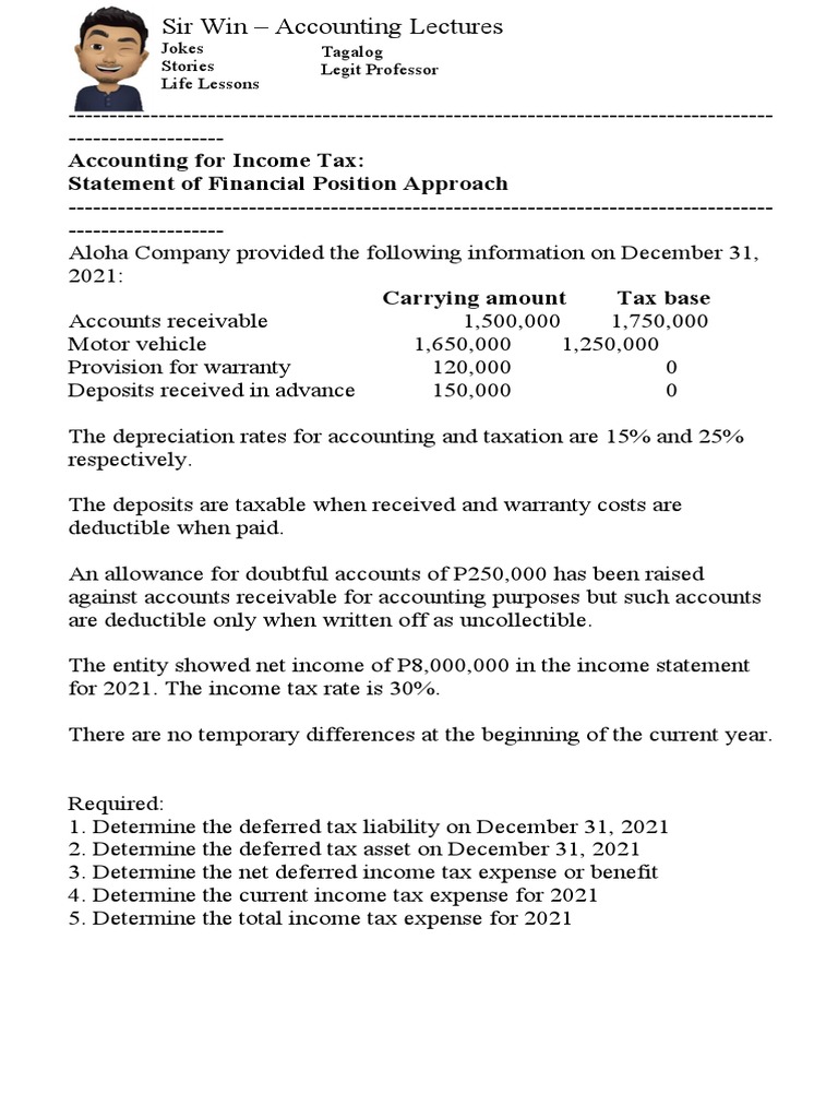 Accounting For Income Tax Statement of Financial Position Approach | PDF